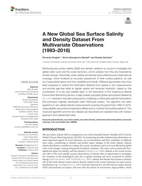 Pdf A New Global Sea Surface Salinity And Density Dataset From
