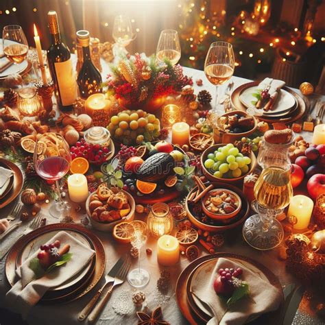 Festive Holiday Dinner Table With Candles And Decorations Stock Image