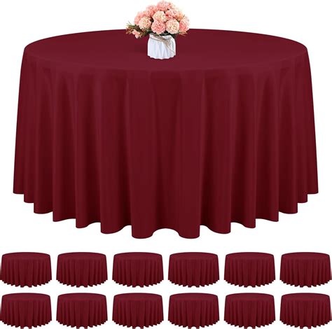 Rewomc 12 Pack 120 Inch Burgundy Polyester Round Tablecloths Premium