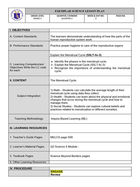 Grade 5 Menstrual Cycle Lesson Plan Pdf Menstrual Cycle Endocrine