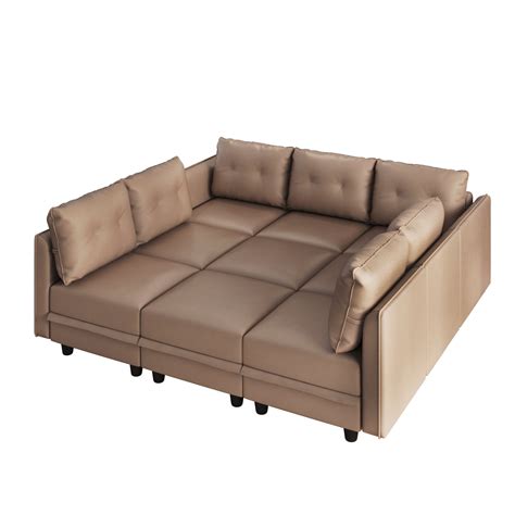 Latitude Run® Modular Sectional Sofa Faux Leather Sleeper Sectional