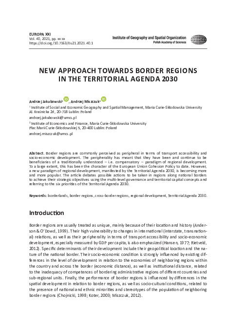 Pdf New Approach Towards Border Regions In The Territorial Agenda 2030