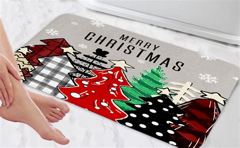 Boziqr Merry Christmas Bath Mat Colorful Christmas Trees
