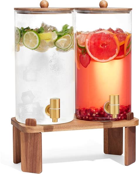 2 Pcs 1 5 Gallon Drink Dispenser Glass Beverage Dispenser With Wood