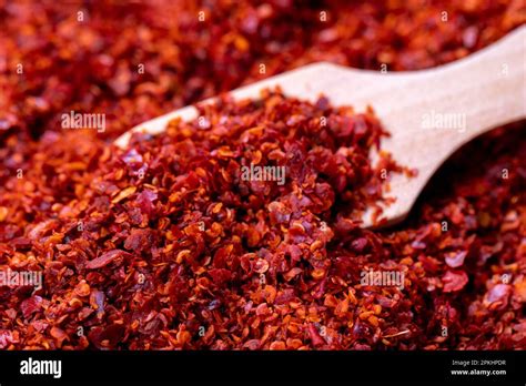 Chilli Pepper Seedless Flakes Heap Of Dried Red Pepper Flakes With