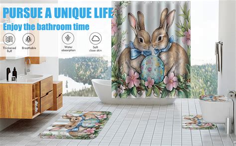 Newsuyaa 4pcs Easter Shower Curtain Bathroom Decorations