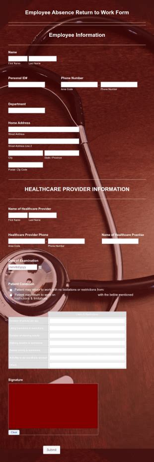 Employee Absence Return To Work Form Template Jotform