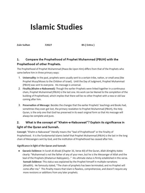 Islamic Assignment Pdf Prophets And Messengers In Islam Quran