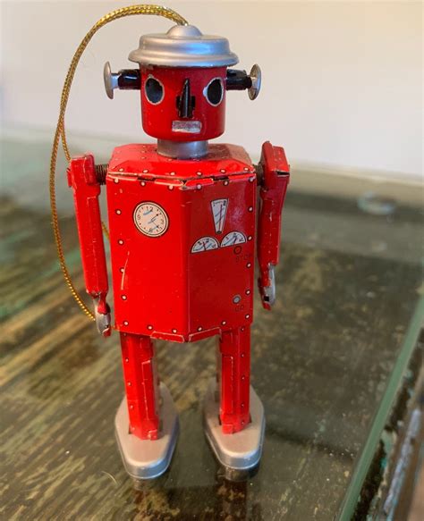 Miniature Red Atomic Robot Man Ornamentschylling Etsy
