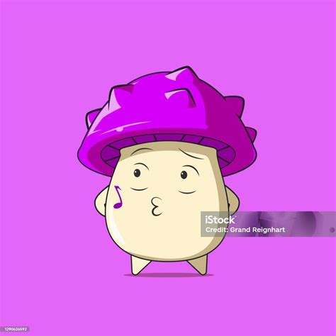 보라색 배경에 고립 된 휘파람 독 버섯 문자 독 버섯 캐릭터 이모티콘 일러스트 감정에 대한 스톡 벡터 아트 및 기타 이미지 감정 귀여운 그리기 Istock