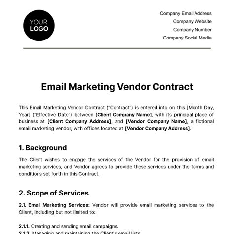Free Email Marketing Vendor Contract Template To Edit Online