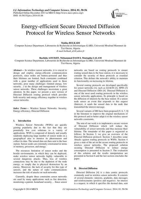 Pdf Energy Efficient Secure Directed Diffusion Protocol For Wireless Sensor Networks
