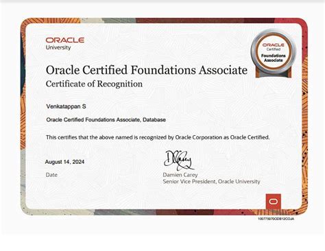 Earned The Oracle Database Foundations Certification Showcasing A
