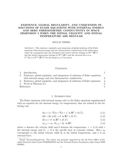 Pdf Existence Global Regularity And Uniqueness Of Solutions Of Euler Equations With Internal