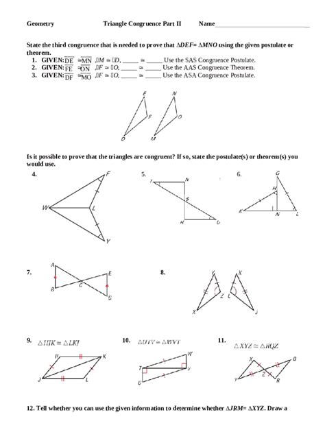 Triangle Congruence Postulates And Theorems Doc Template Pdffiller