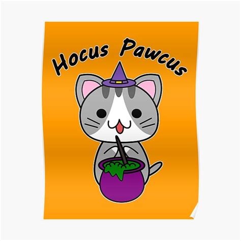 Póster Hocus Pawcus Lindo Gato Y Caldero De Halloween Gato Atigrado