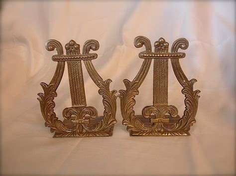 Elegant Lyre Shaped Brass Bookends