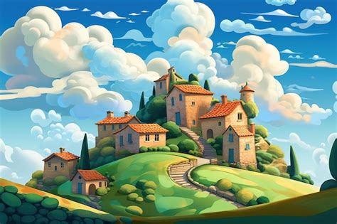 Premium Ai Image Umulus Clouds Spread Across The Clear Sky Grass