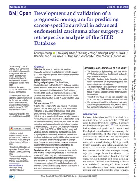 Pdf Development And Validation Of A Prognostic Nomogram For Predicting Cancer Specific