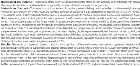 The Effect Of High Intensity Interval Training With Nigella Sativa Supplementation On Lipid