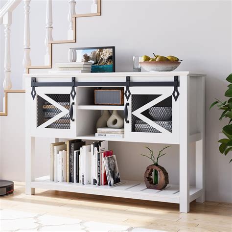Gracie Oaks Farmhouse Entryway Table With Sliding Barn Doors Wayfair