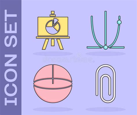 Set Paper Clip Chalkboard With Diagram Geometric Figure Sphere And