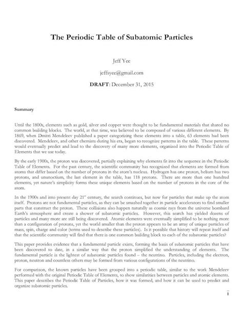 Pdf The Periodic Table Of Subatomic Particles Pdf 1509