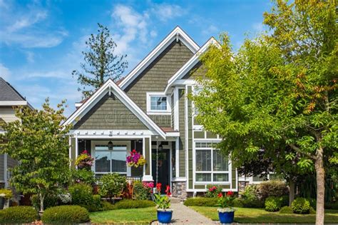 Real Estate Exterior Front House On A Sunny Day Big Custom Made Luxury
