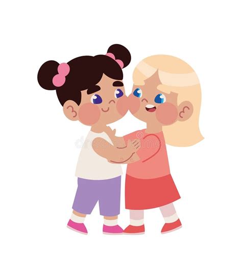 Cartoon Girls Characters Hugging Stock Vector Illustration Of Little