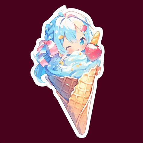 Premium Ai Image Sticker Of Cherry Blue Mint Kawaii Girl