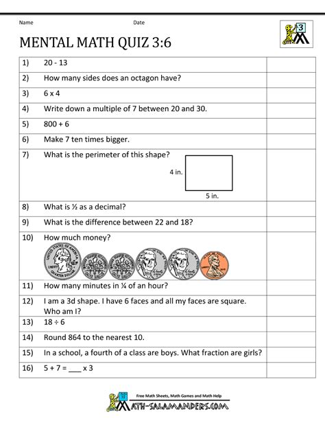 Mental Maths Test Year 6 Worksheets Printable Pdf Template