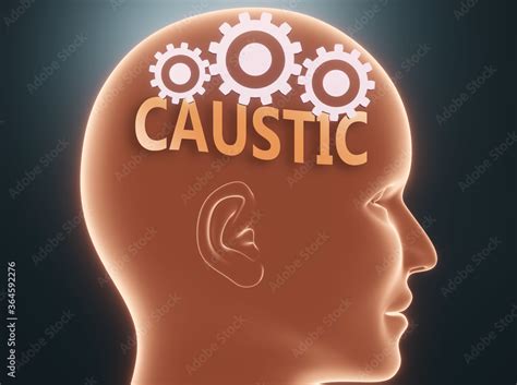 Caustic Inside Human Mind Pictured As Word Caustic Inside A Head With Cogwheels To Symbolize