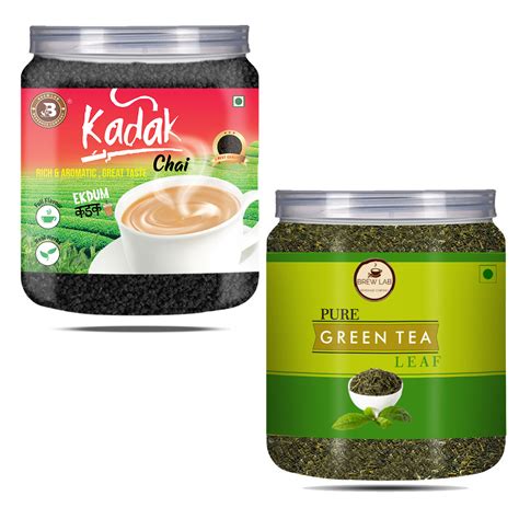 Brew Lab Kadak Chai And Pure Green Tea Leaf Combo 250gm Each Instant