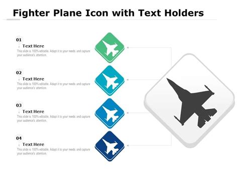 fighter plane icon with text holders ppt powerpoint presentation icon