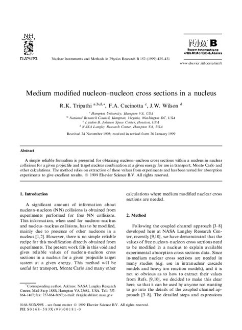 Pdf Medium Modified Nucleon Nucleon Cross Sections In A Nucleus