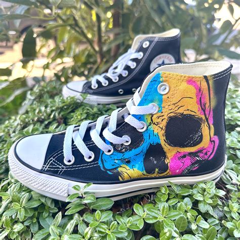 Custom Skull Print Black Converse High Top Chuck Taylor Shoes Blvdcustom