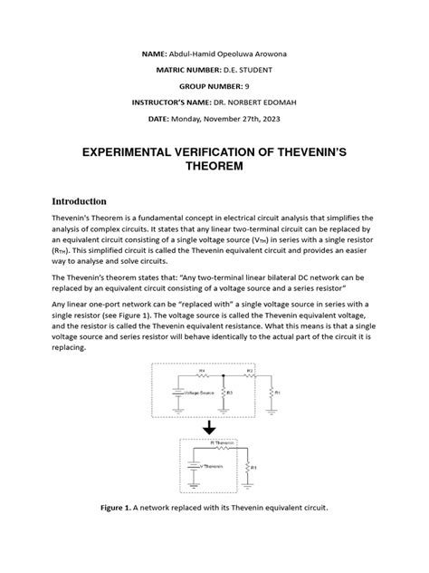 Experimental Verification Of Thevenins Theorem Pdf Electrical Network Resistor