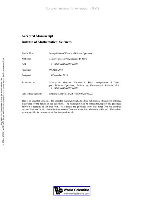 Pdf Interpolation Of Compact Bilinear Operators