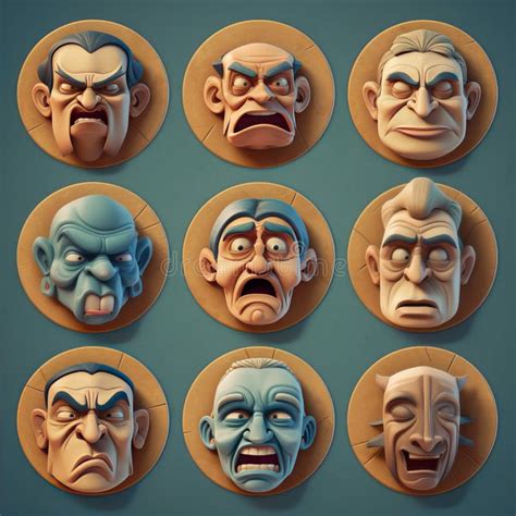 The Image Shows A Collection Of Character Faces Stock Illustration