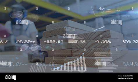 Image Of Digital Data Processing And Over Female Worker Sawmill Stock