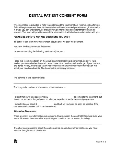Free Dental Patient Consent Form Word Pdf Eforms Oral Surgery Consent