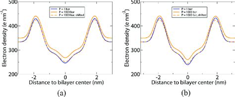 Electron Density For A Dopc And B Popc Bilayers At 1 Bar Blue And