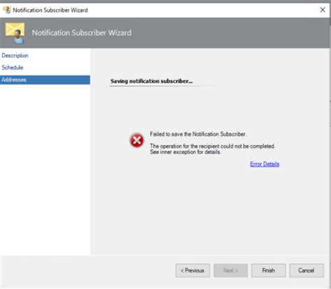 Failed To Save The Notification Subscribe The Operation For This Recipient Could Not Be
