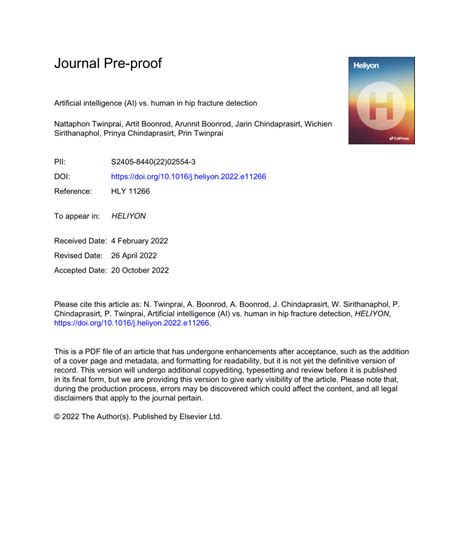 Pdf Artificial Intelligence Ai Vs Human In Hip Fracture Detection