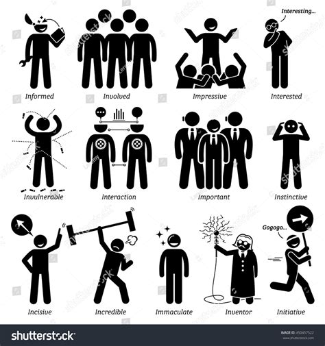 Positive Personalities Character Traits Stick Figures Stock Vector