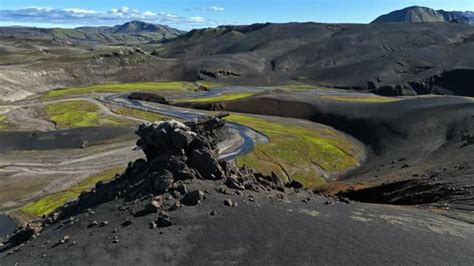 Aerial View Of Maelifell Volcano And Rivers At Sunset In Iceland