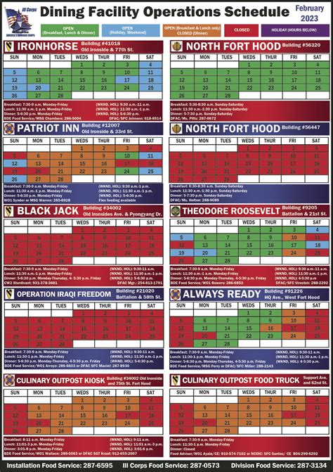 Dining Facility Operations Schedule Dining Facility