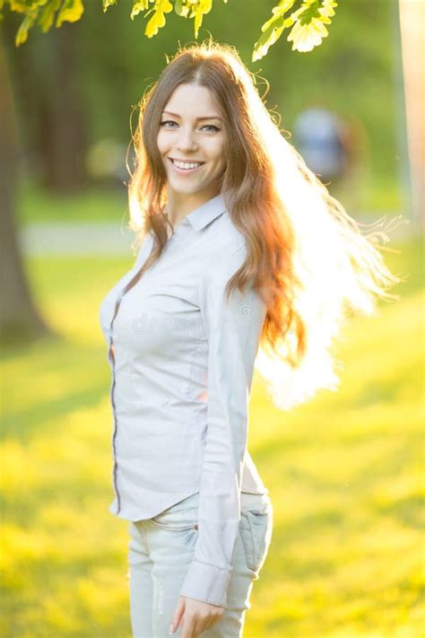 Romantic Young Girl Outdoors Enjoying Nature Beautiful Model In Stock