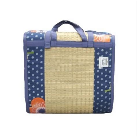 Navy Blue And Brown Printed Korai Grass Jacquard Design Mat Bed At