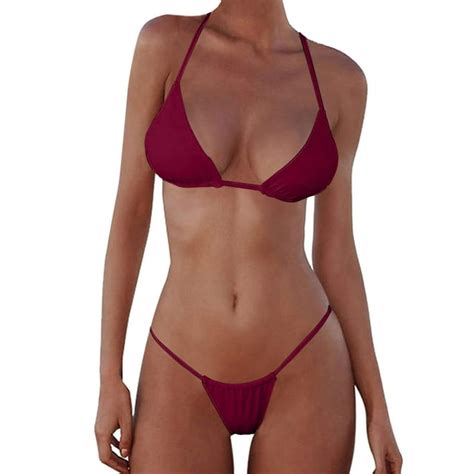 Gubotare Women Micro Bikini 2 Piece Swimsuit Mini Thong Set Bathing